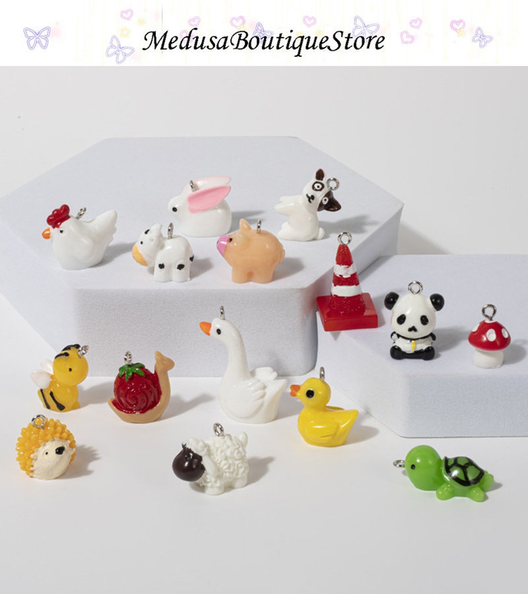 5pcs Resin Animal Charms: Duck, Cow, Chicken, Bee, Hedgehog - Etsy