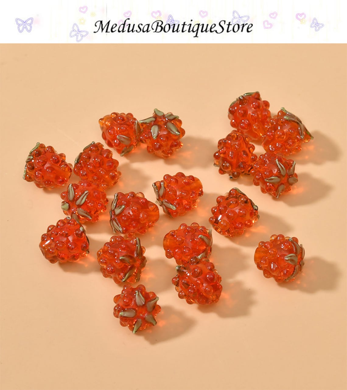 2pcs Wild Berry Drilled Coloured Glazed Beads, Raspberry Glass Beads ...