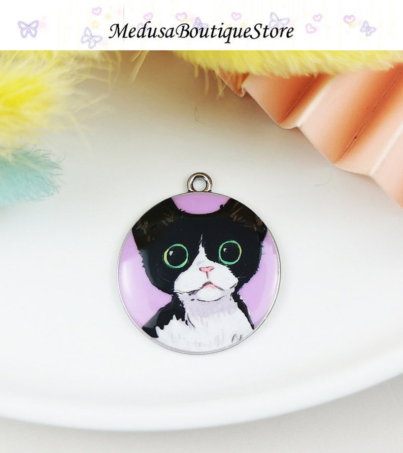 Enamel Cat Pendant Charms: Alloy Jewelry Findings (5pcs, 25mm) - Etsy