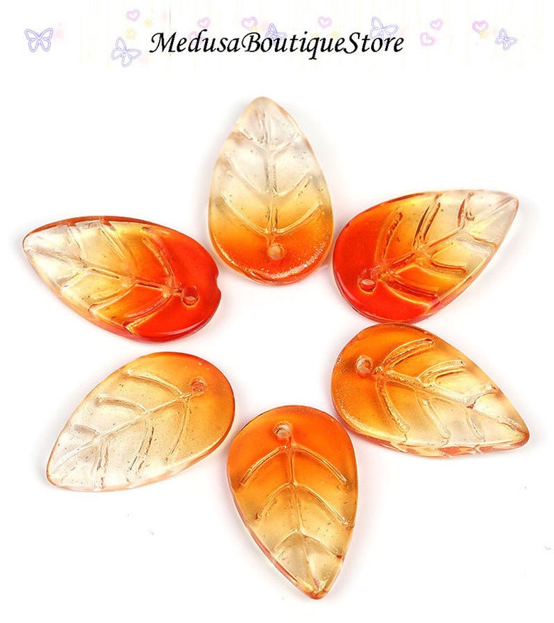 30pcs Glass Leaf Beads, Leaves Bead Penadnt, DIY Bracelet Necklace ...