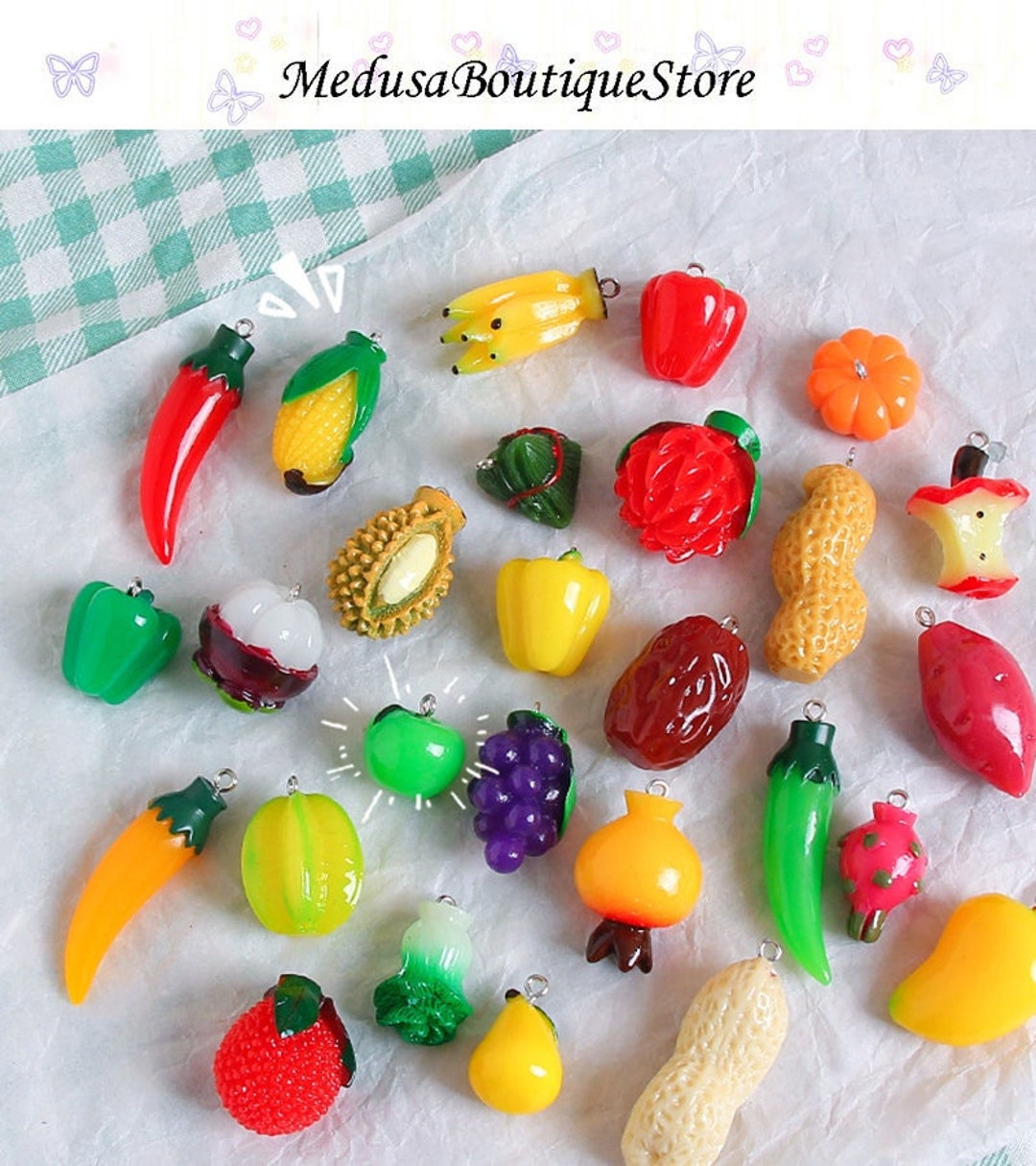 10pcs Resin Vegetable Charms: Corn, Chili, Pumpkin, Peanut Pendants - Etsy