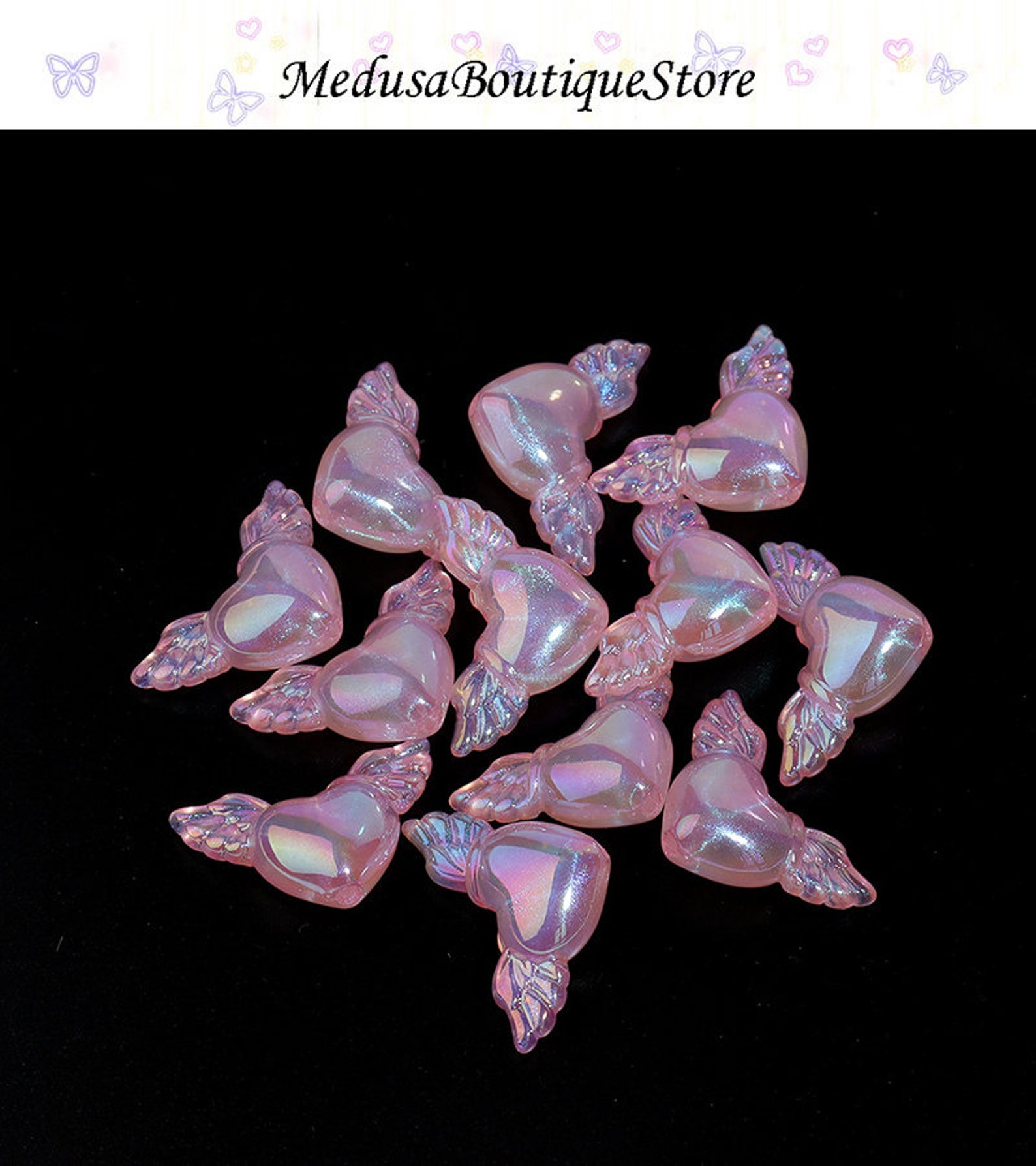 10pcs Acrylic Wing Beads, Heart Bead Pendant, DIY Bracelet Necklace ...