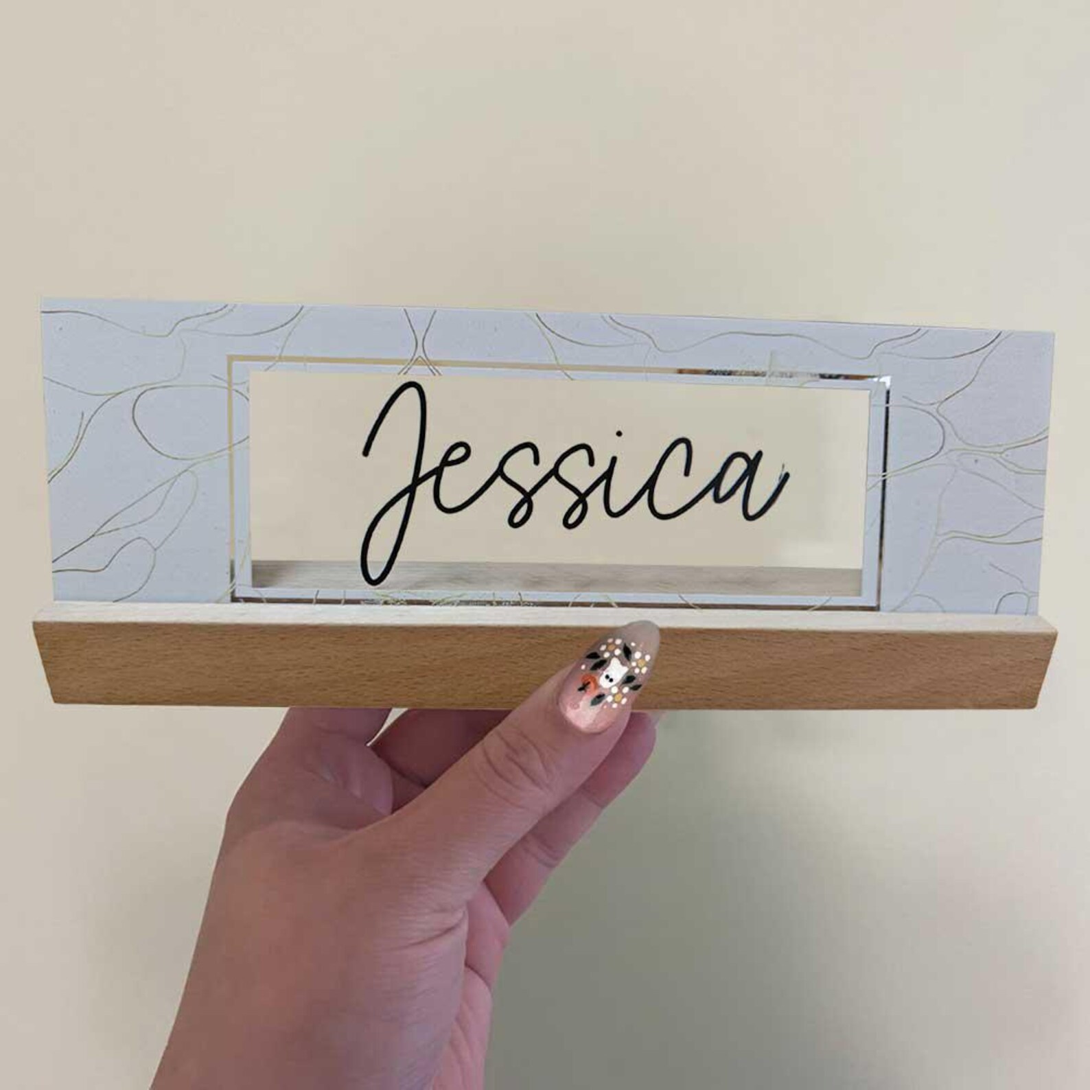 Personalized Acrylic Desk Name Plate, Wood Base, Floral Office Decor - Etsy