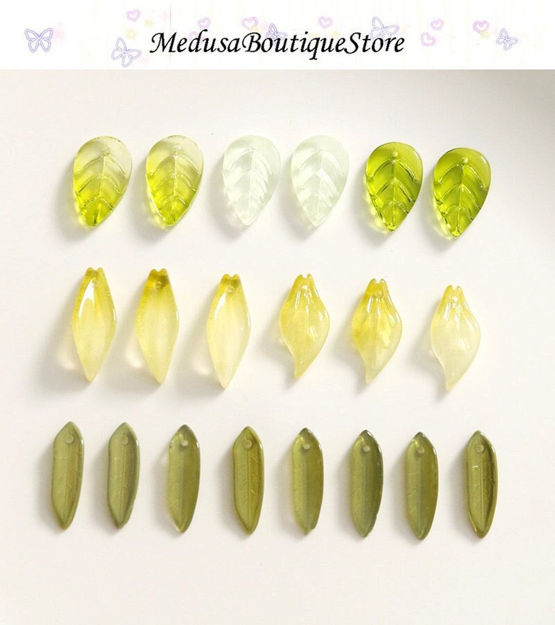 10pcs Green Leaf Glass Beads, Gradient Leaf Pendant, DIY Jewelry ...