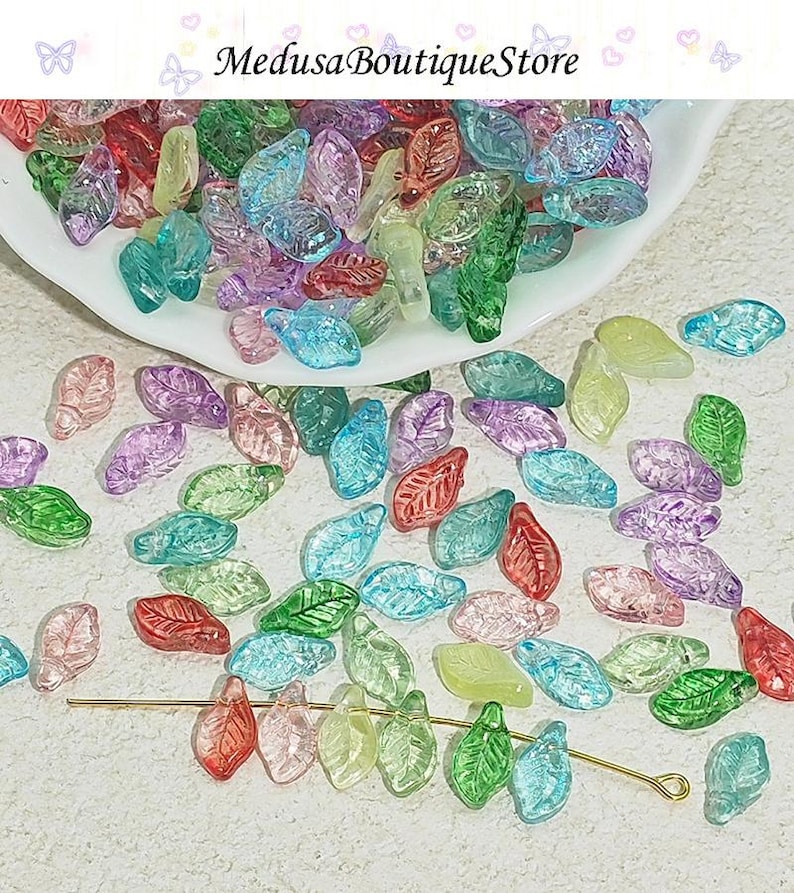 50pcs Color Glass Leaf Beads, Flower Leaves Beads, DIY Jewelry ...