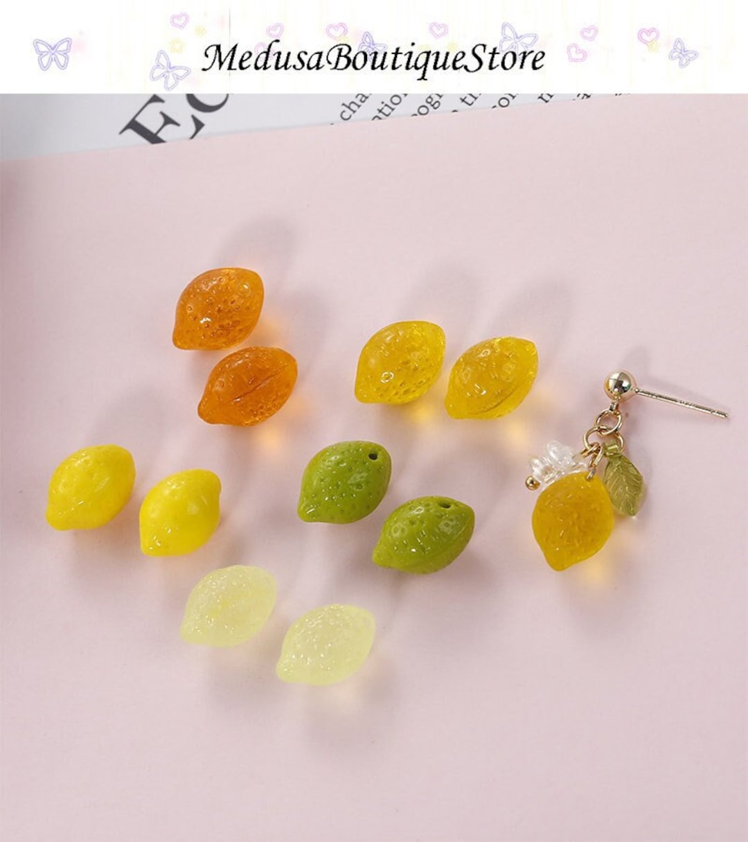 5pcs Lemon Beads Charms, Acrylic Fruit Charms Pendant, Jewelry ...