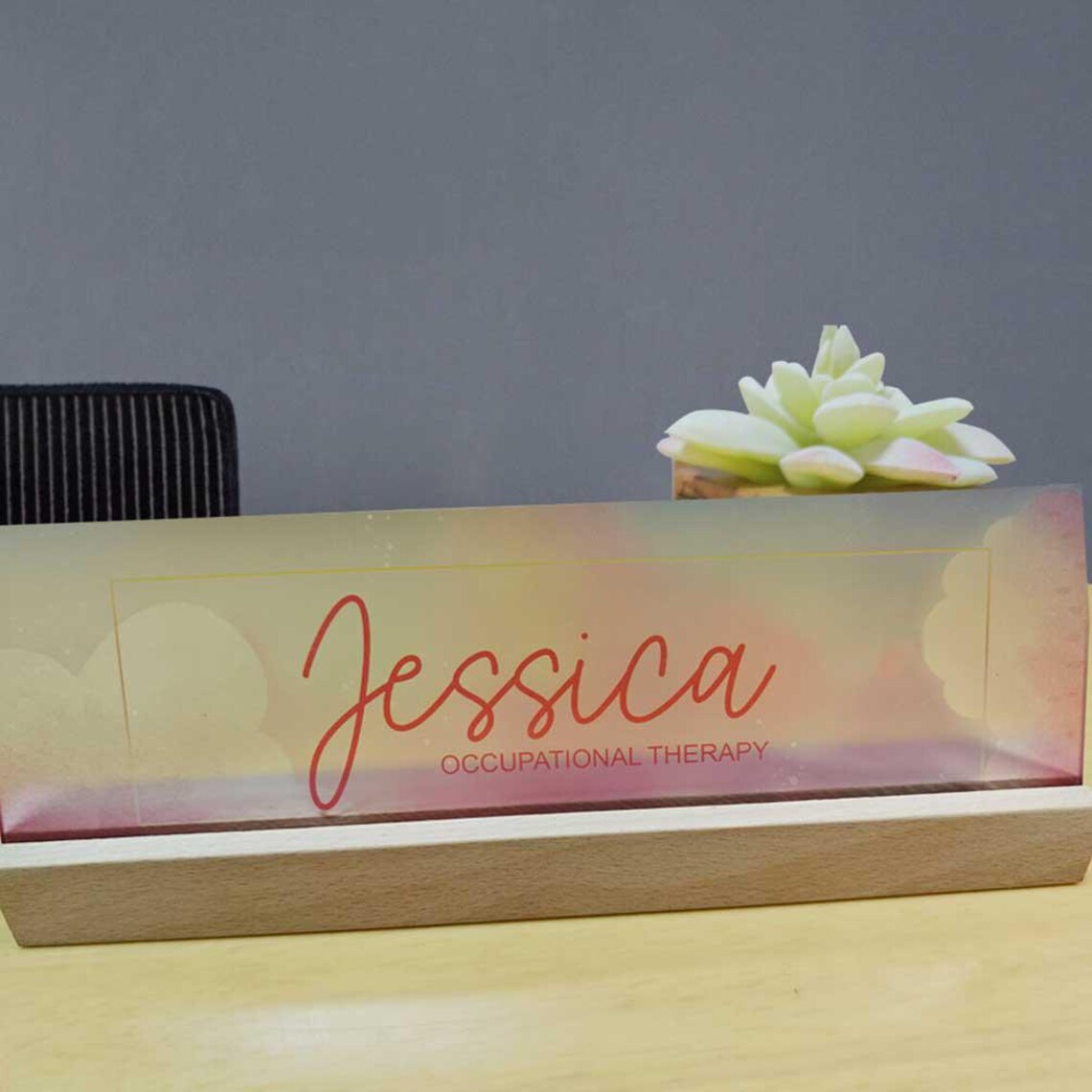 Personalized Acrylic Desk Name Plate, Office Decor With Wood Base ...