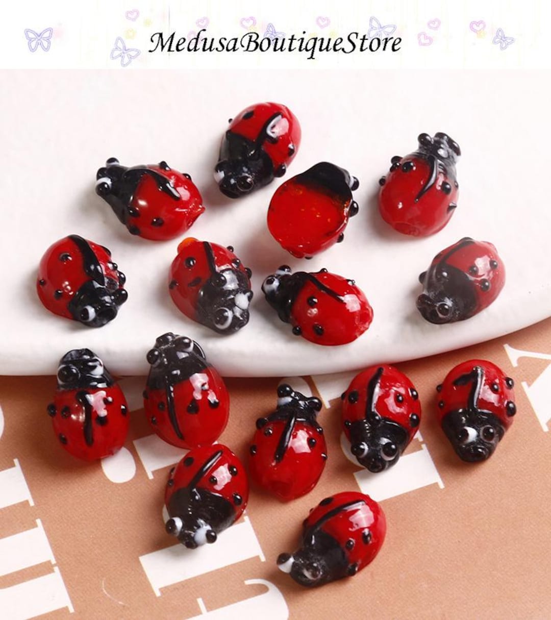 20pcs Ladybird Beads, Insect Glass Beads, DIY Bracelet Necklace Earring ...