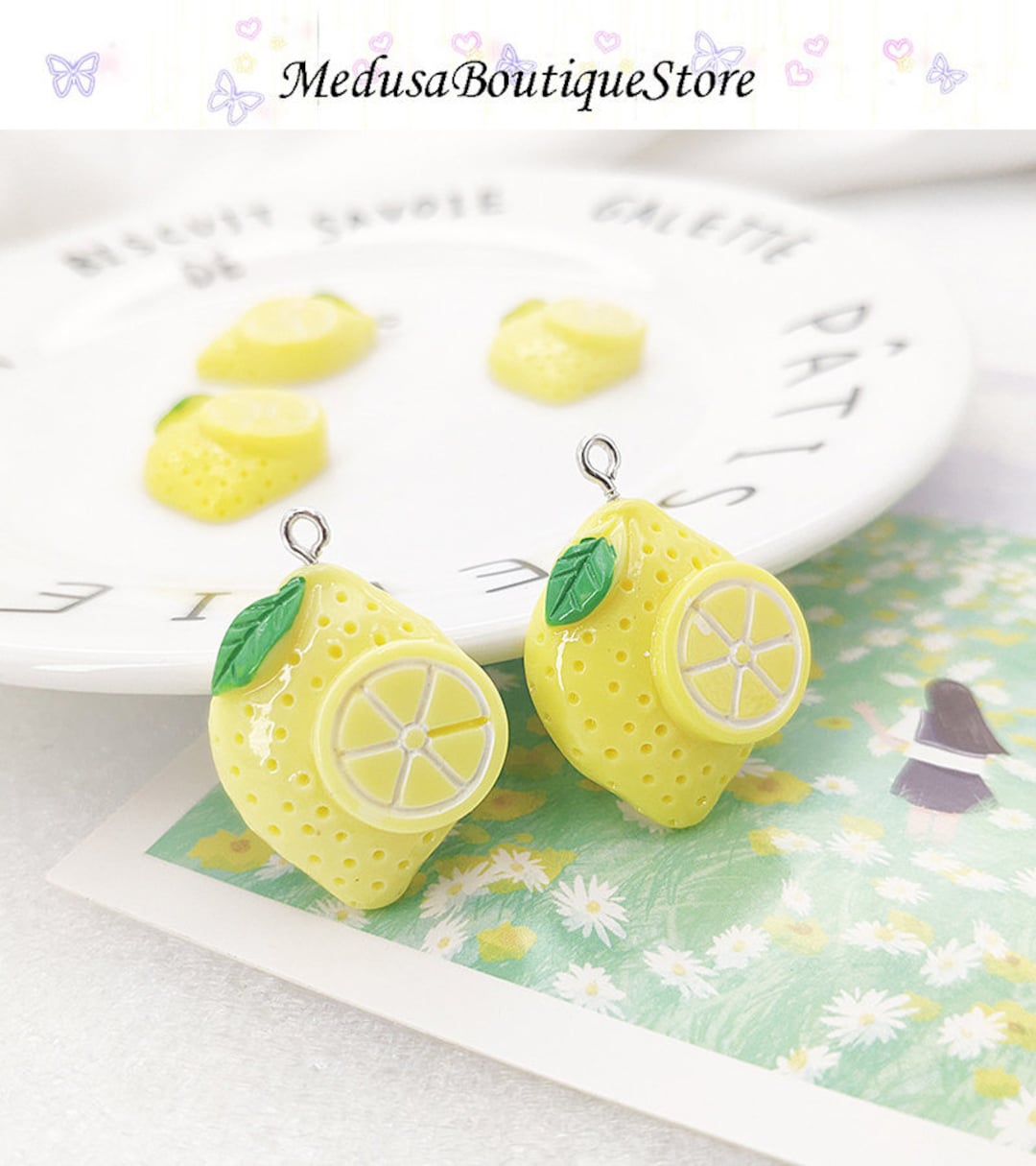 5pcs Lemon Charms, Resin Fruit Charms Pendant, DIY Jewelry Accessories ...
