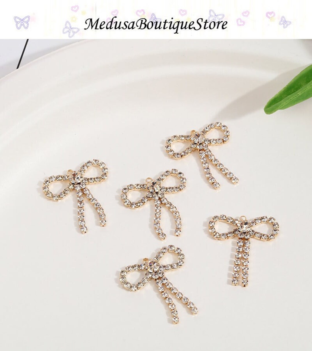 5pcs Rhinestone Bowknot Charms, Bow Charms Pendant, DIY Bracelet Necklace Earring Jewelry ...