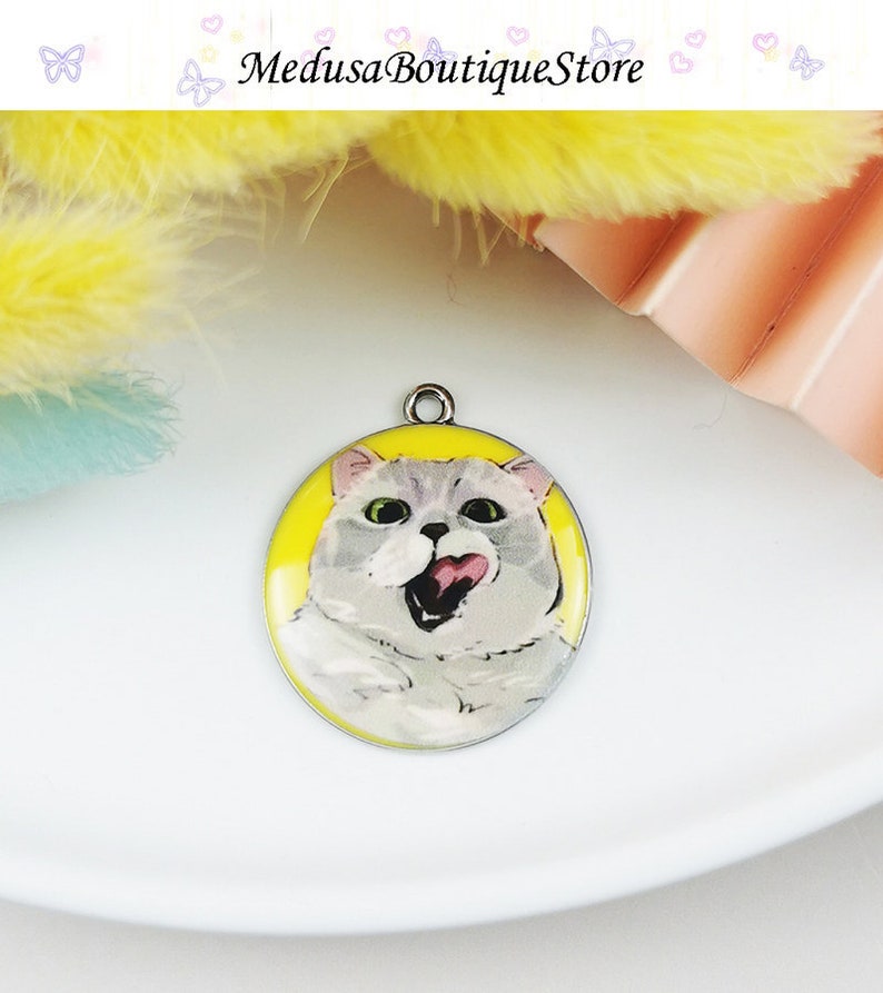 Enamel Cat Pendant Charms: Alloy Jewelry Findings (5pcs, 25mm) - Etsy