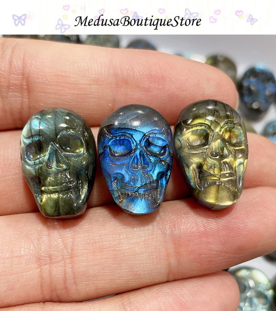 22x14mm Natural Labradorite Carving Skull Cabochon, Labradorite Skull ...