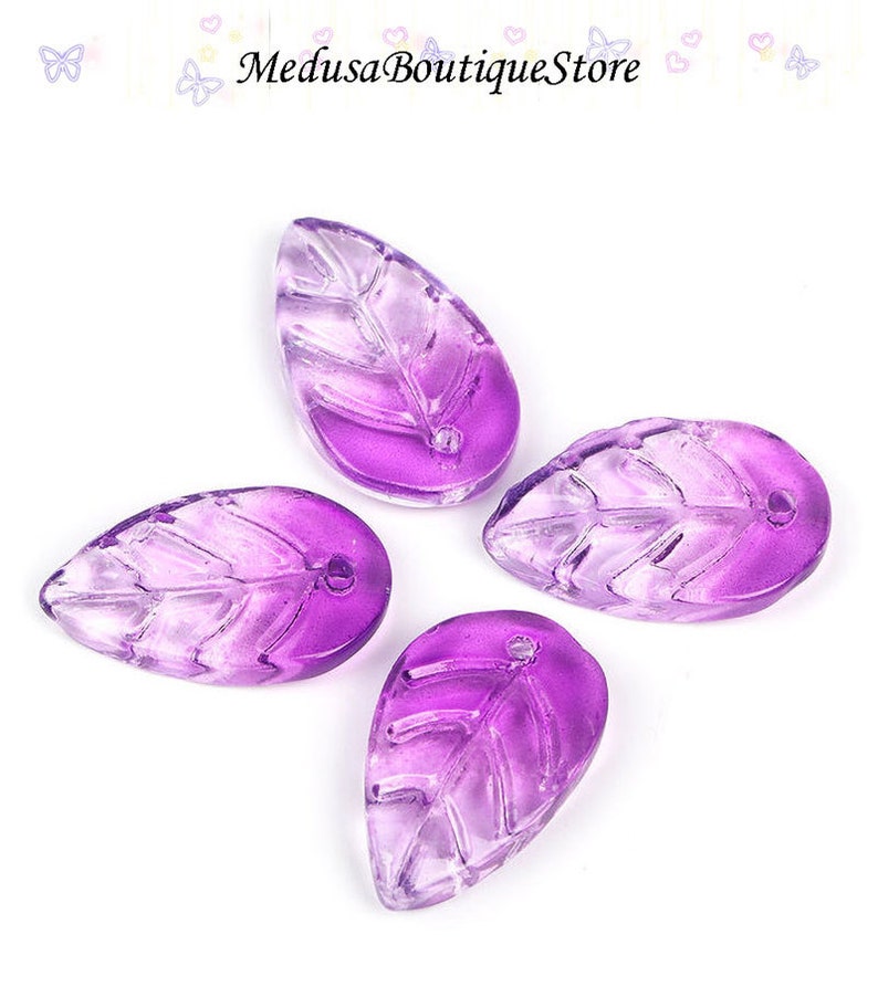 30pcs Glass Leaf Beads, Leaves Bead Penadnt, DIY Bracelet Necklace ...