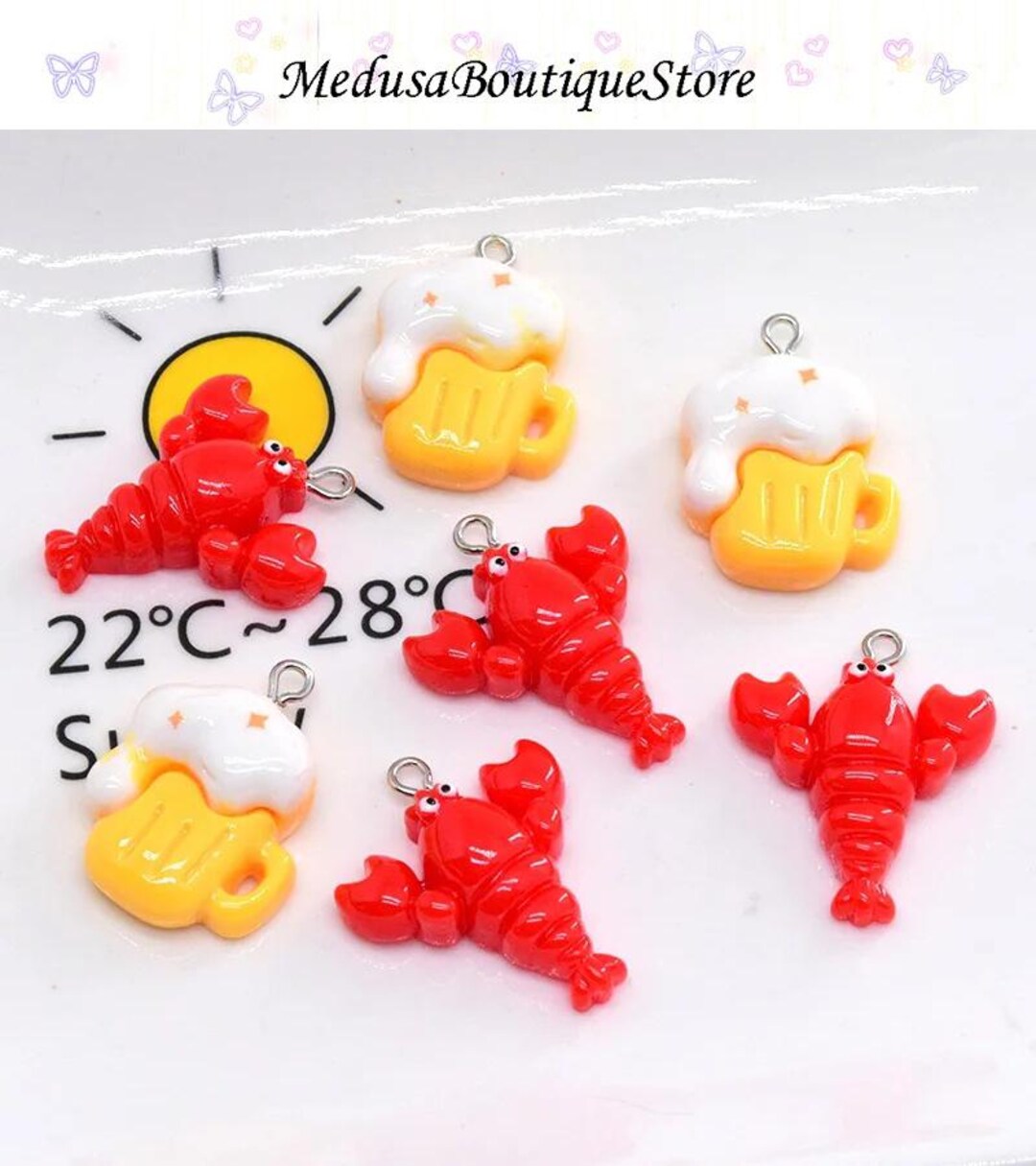 10pcs Crayfish Charms, Crayfish Beer Resin Pendant, DIY Bracelet ...