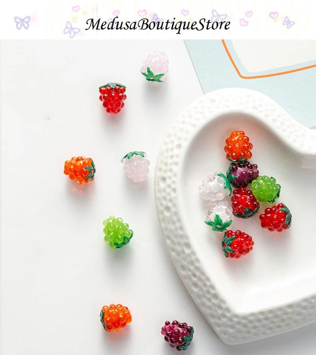 5pcs Raspberry Glass Beads, Raspberry Beads, Fruit Charms, DIY Jewelry ...