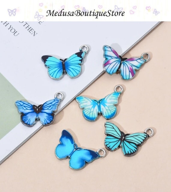10pcs Blue Butterfly Pendant Charms Alloy Butterfly Drop Earring Pendant Charm earring Jewelry Findings Craft Etsy