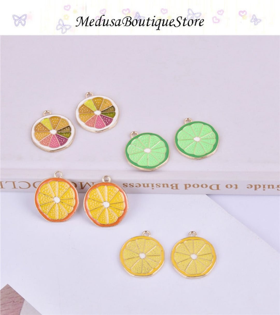 5pcs Enamel Fruit Slice Charms, Fruit Pendant, DIY Bracelet Necklace ...
