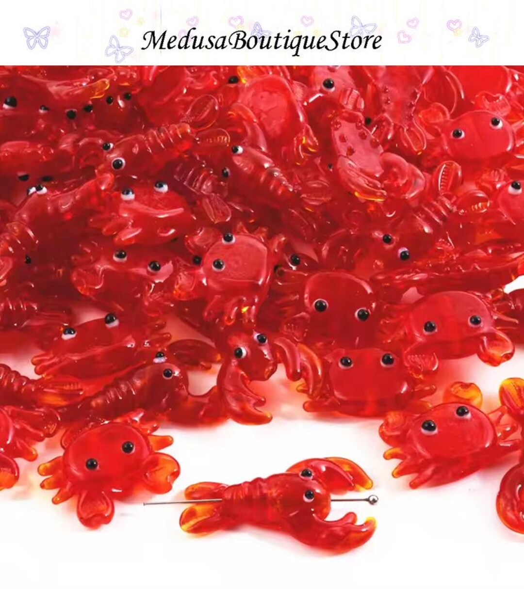 5pcs Glass Crab Beads, Lobster Beads Pendants, DIY Bracelet Necklace ...