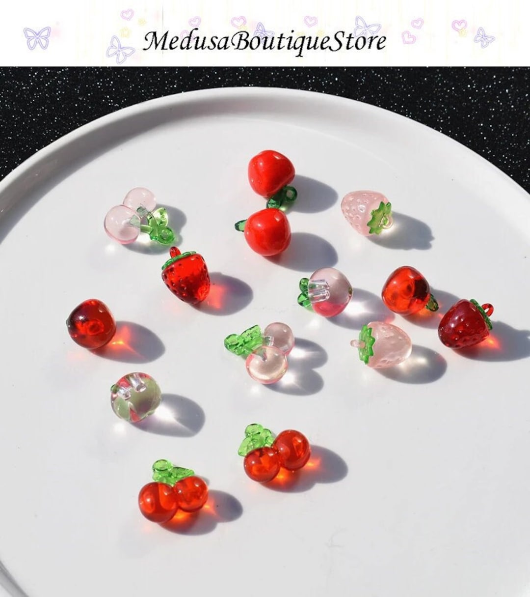 5pcs Cherry Charms, Strawberry Charms, Apple Charms, Fruit Charms ...