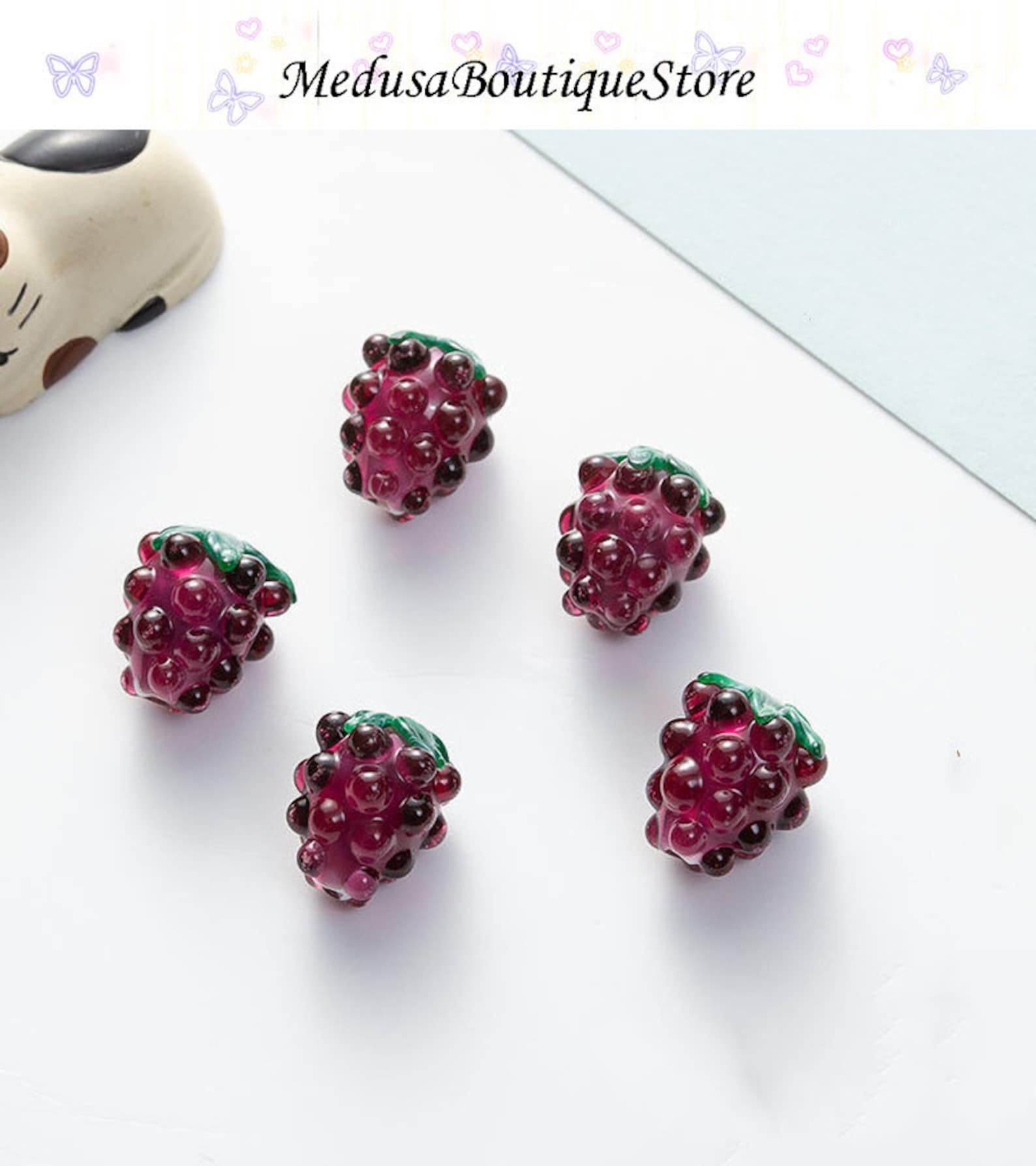 5pcs Raspberry Glass Beads, Raspberry Bead Pendant, DIY Bracelet ...