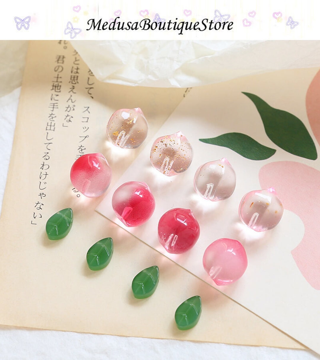 10pcs Cute Peach Beads,pink Peach Beads Pendant, DIY Bracelet Necklace ...