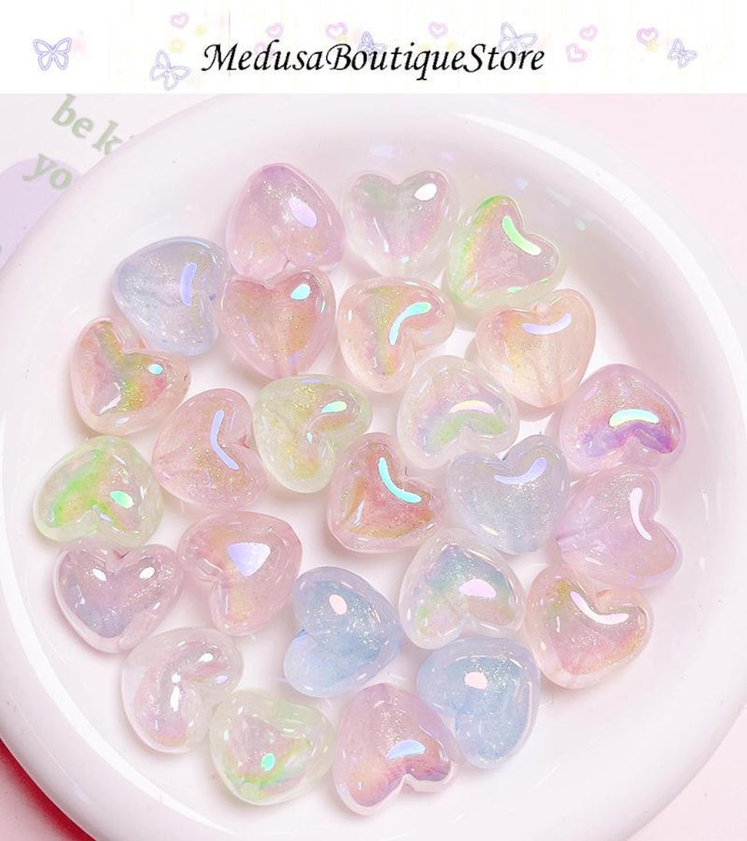 10 Iridescent Heart Acrylic Beads, Jewelry Making Charms (21x19mm) - Etsy