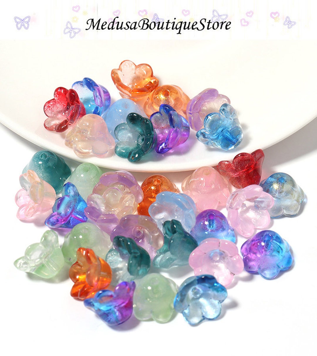 30pcs of Mixed Bell Flower Glass Beads, Lily Beads Pendant, DIY Jewelry ...