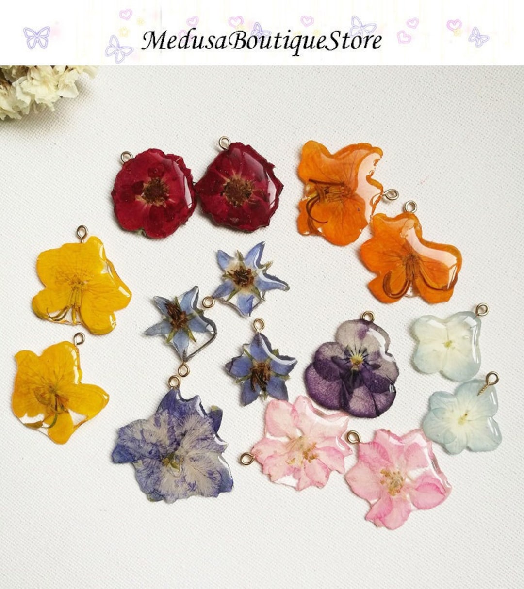 2pcs Real Flower Petal Flower Charms, Resin Color Flower Petal Pendant ...