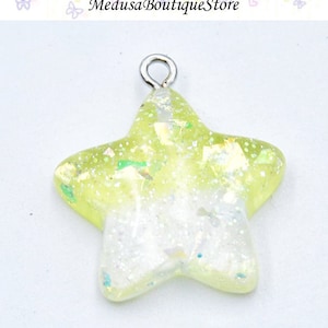 5pcs Glitter Resin Star Charms, Sequin Pendant, DIY Bracelet Necklace ...
