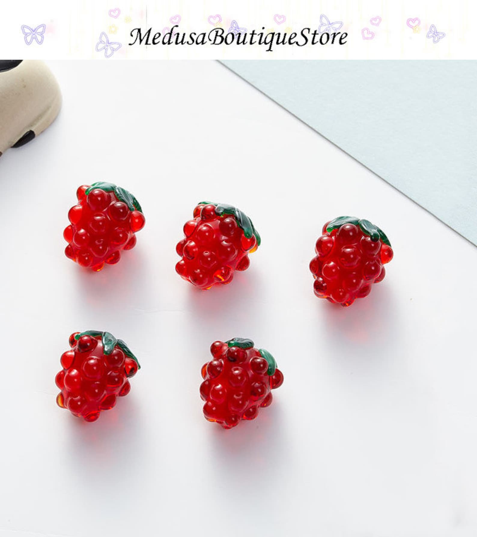 5pcs Raspberry Glass Beads, Raspberry Bead Pendant, DIY Bracelet ...
