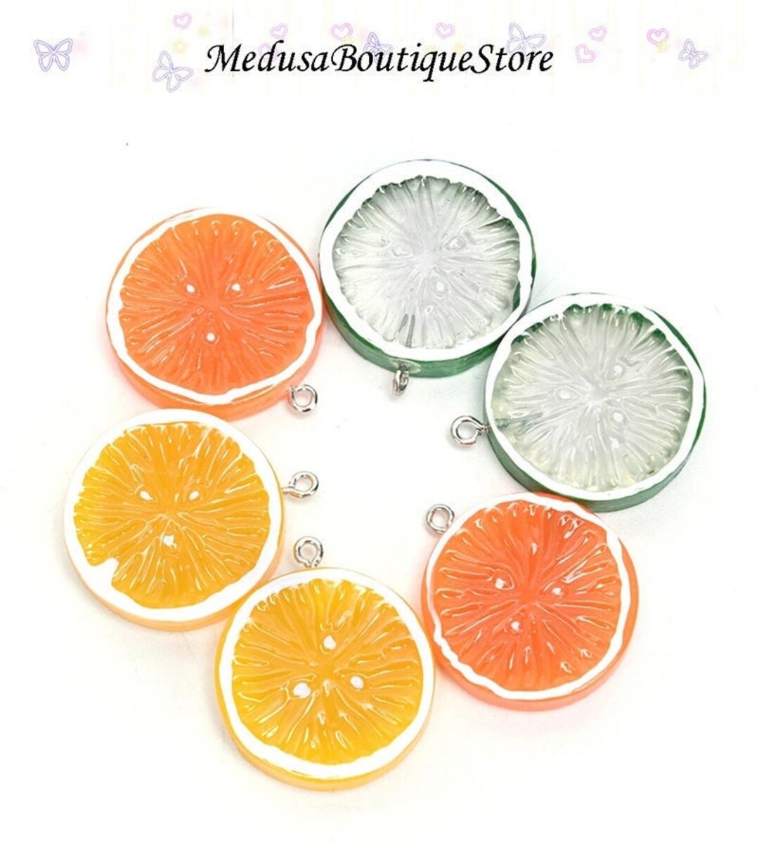 5pcs Lemon Sliced Fruit Charms, Lemon Sliced Charms, Resin Charms for ...