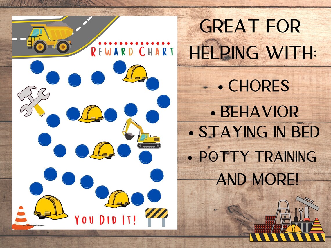 Construction Reward Chart for Kids | Behavior Chart | Toddler Reward ...