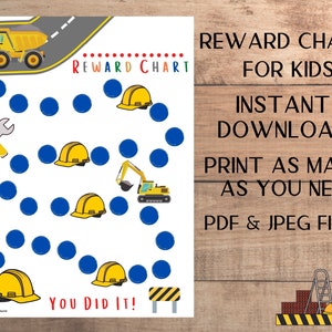 Construction Reward Chart for Kids | Behavior Chart | Toddler Reward ...