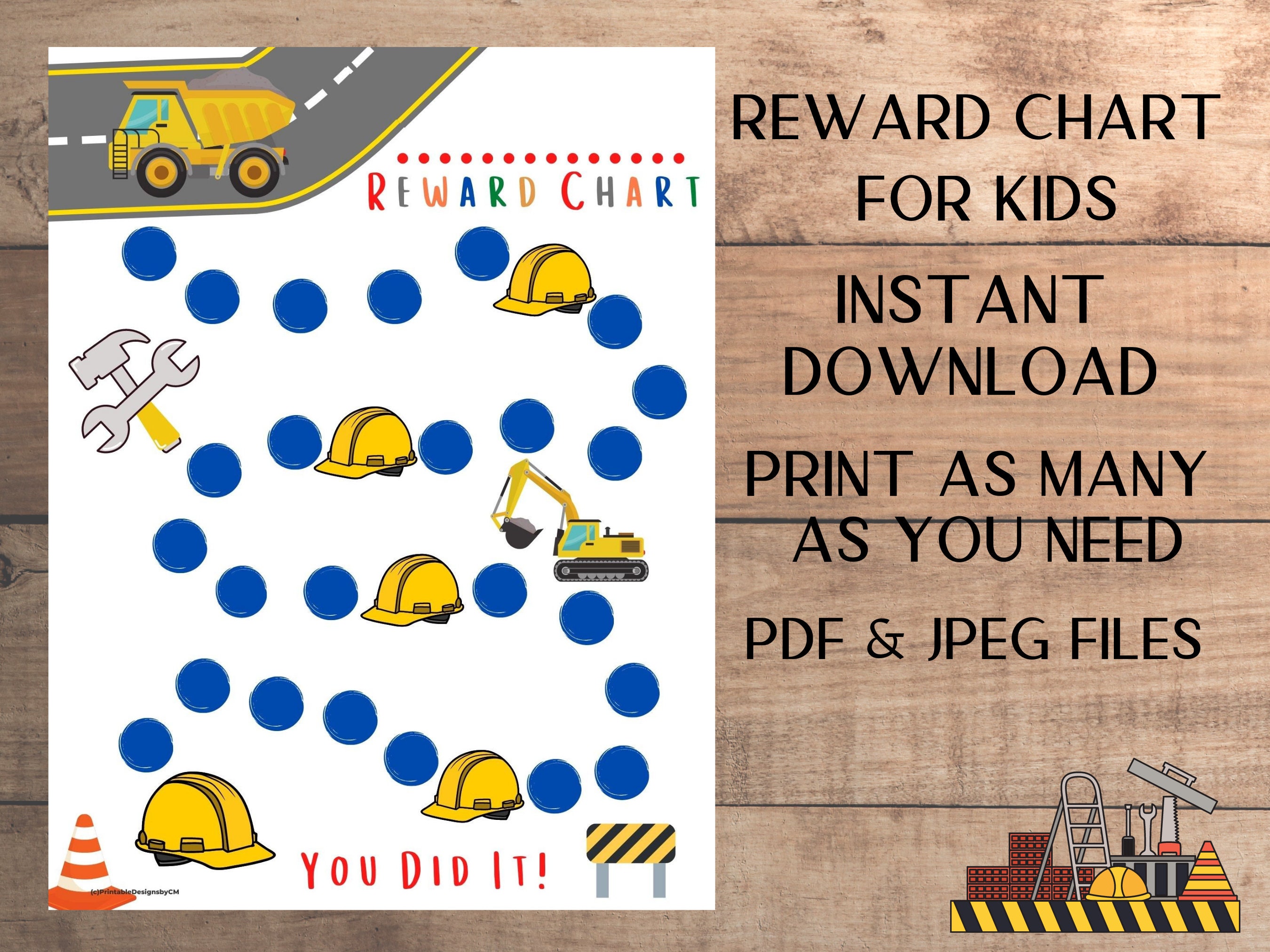 Construction Reward Chart for Kids | Behavior Chart | Toddler Reward ...