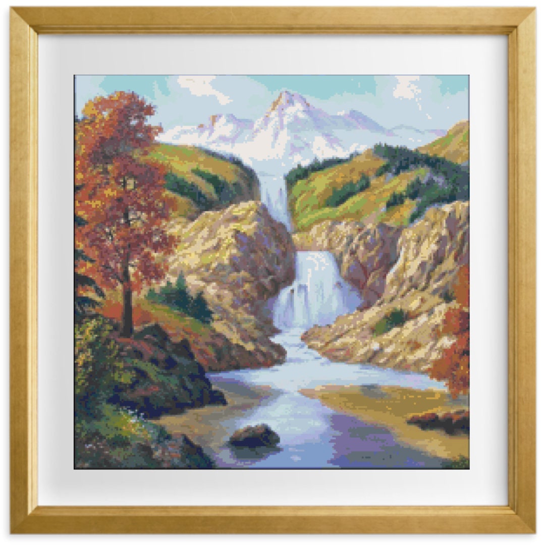 Waterfall Landscape Cross Stitch Pattern DMC PDF - Etsy