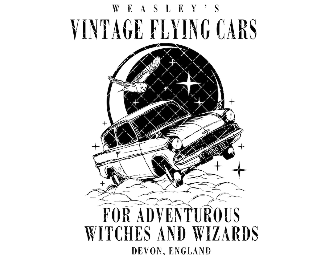 Vintage Weasley's Flying Cars PNG, Ha.rry Potter PNG, Hogwarts House ...