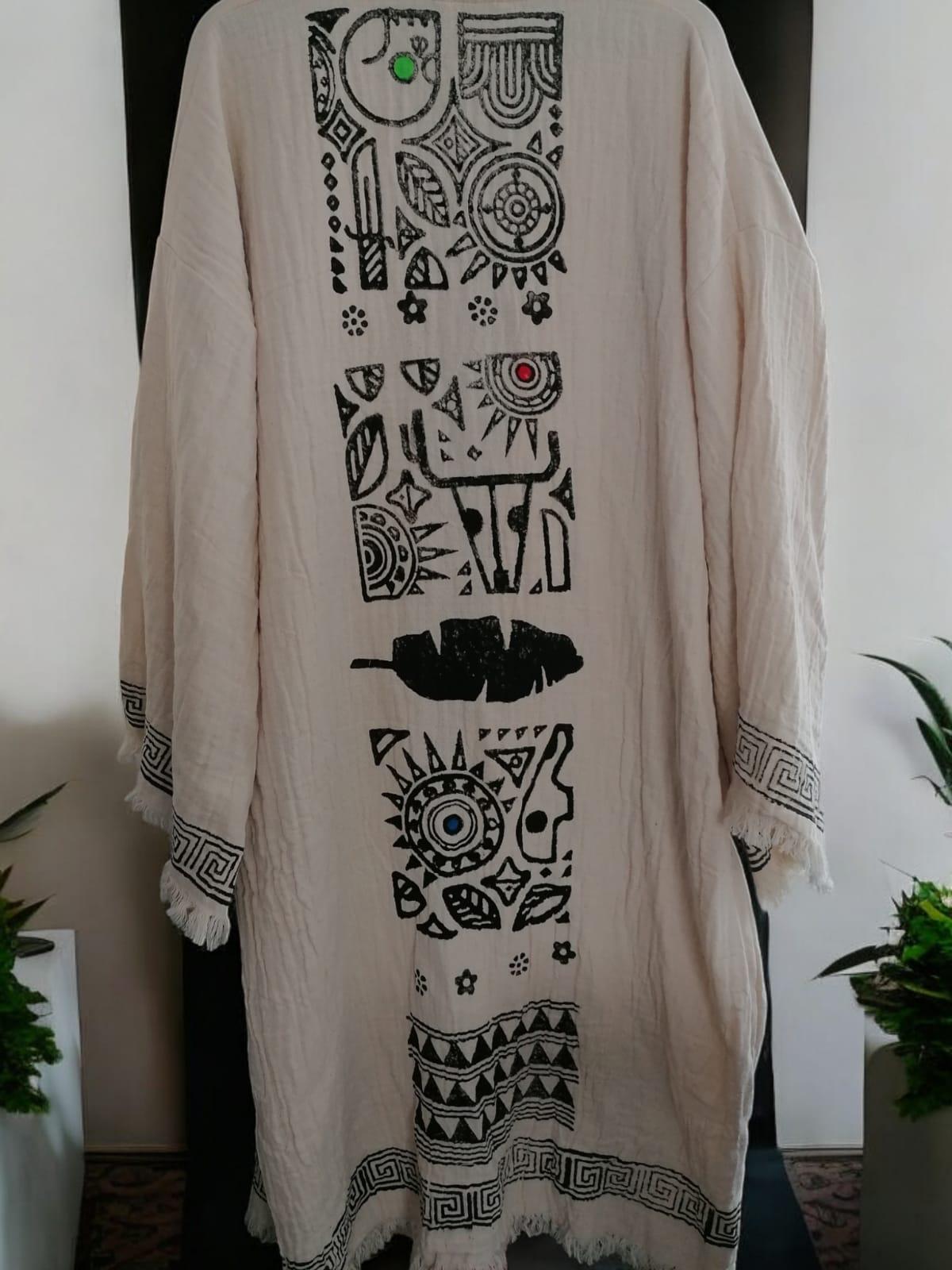 Muslin Kimono Robe - 100% Turkish Cotton Robe, Greek Key Trim Robe ...