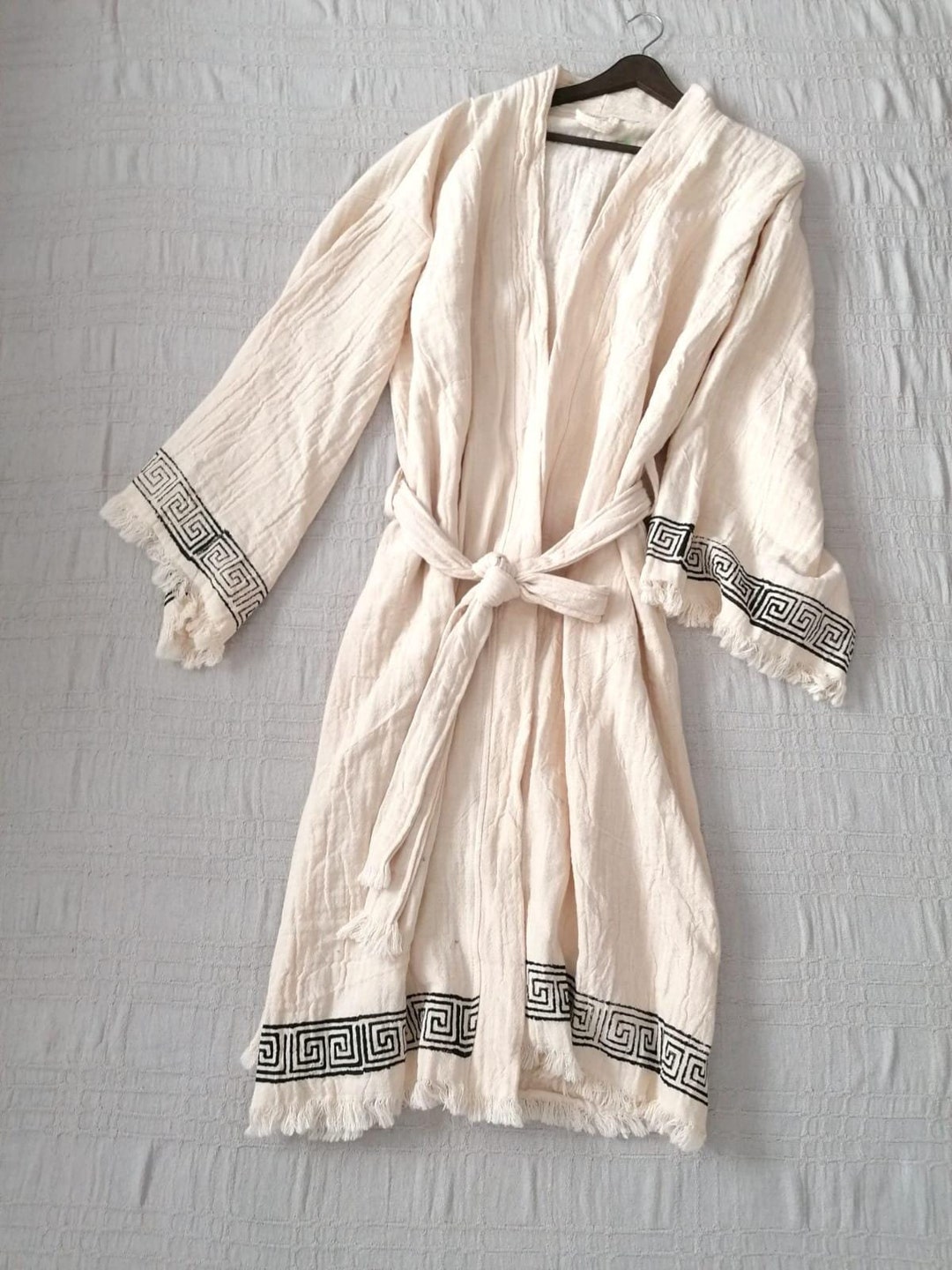 Muslin Kimono Robe - 100% Turkish Cotton Robe, Greek Key Trim Robe ...