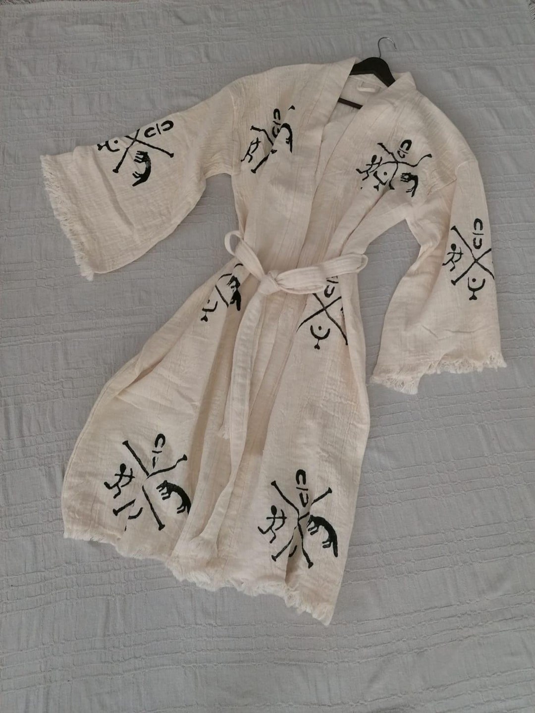 Neolithic Turkish Kimono Robe - 100% Cotton, Muslin Handprinted With ...