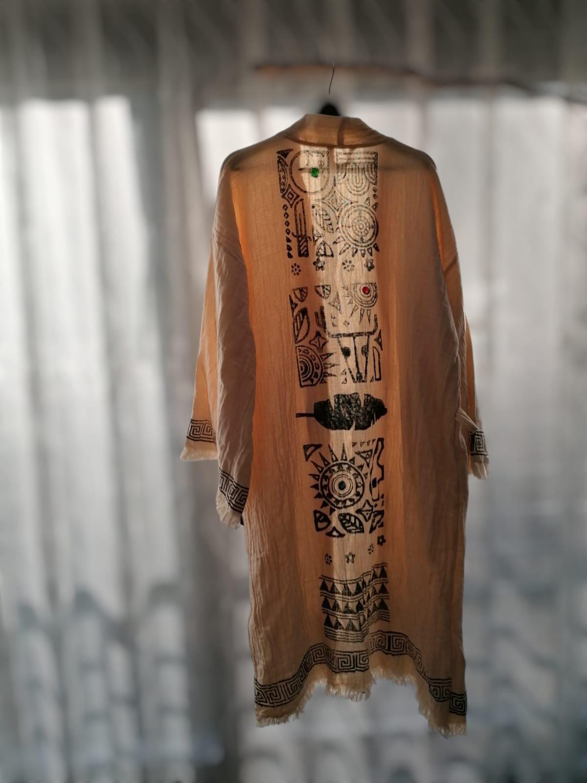 Muslin Kimono Robe - 100% Turkish Cotton Robe, Greek Key Trim Robe ...