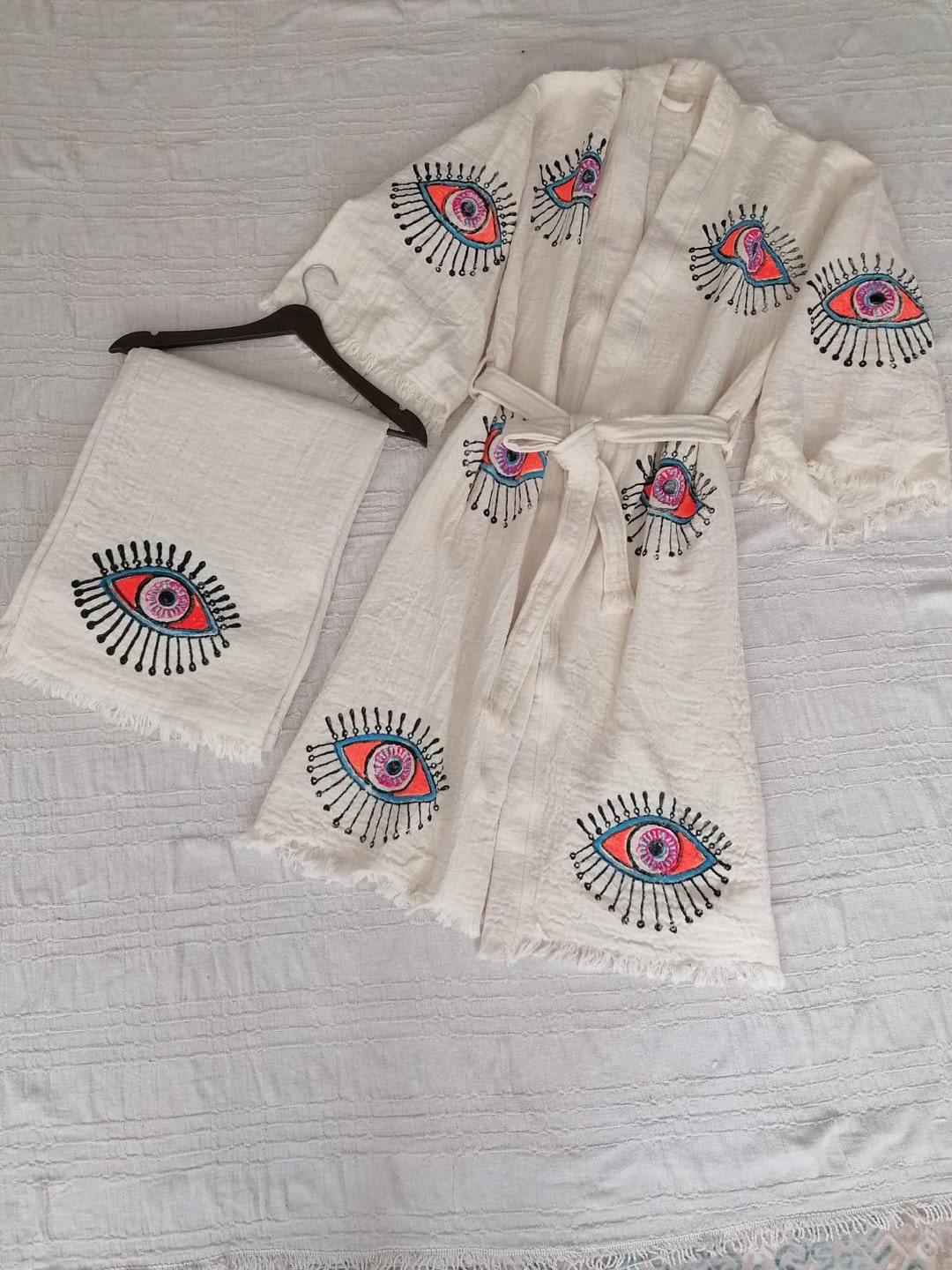 Evil Eye Handprinted 100% Cotton Muslin Robe | Eco-friendly & Elegant ...