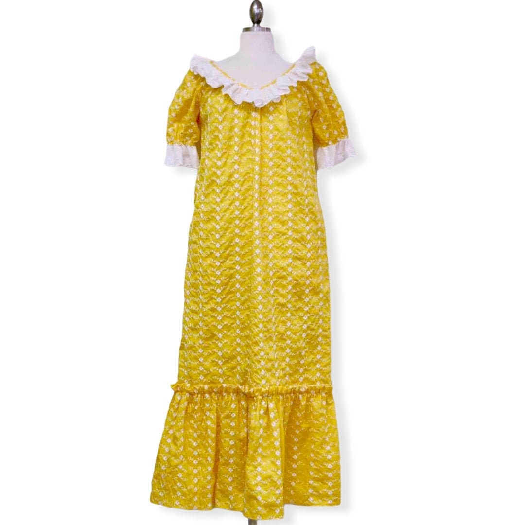 Eyelet Yellow Muumuu Dress Plus Size Dress With Sleeve 8631 - Etsy