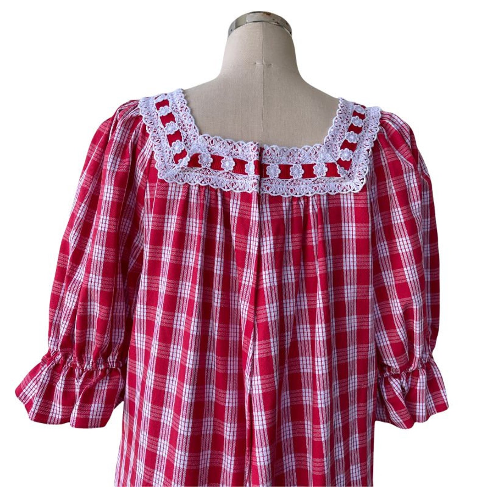 Red Palaka Muumuu Large Size With Lace Trim Square Neck Plus Size ...