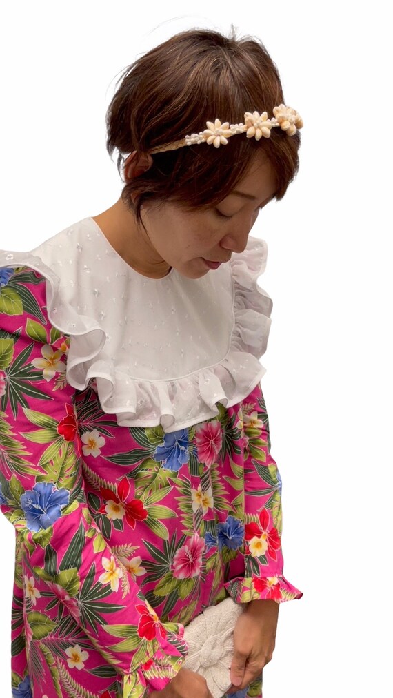 Pink Long Sleeve Muumuu with White Eyelet | Classic Hawaiian Dress ...