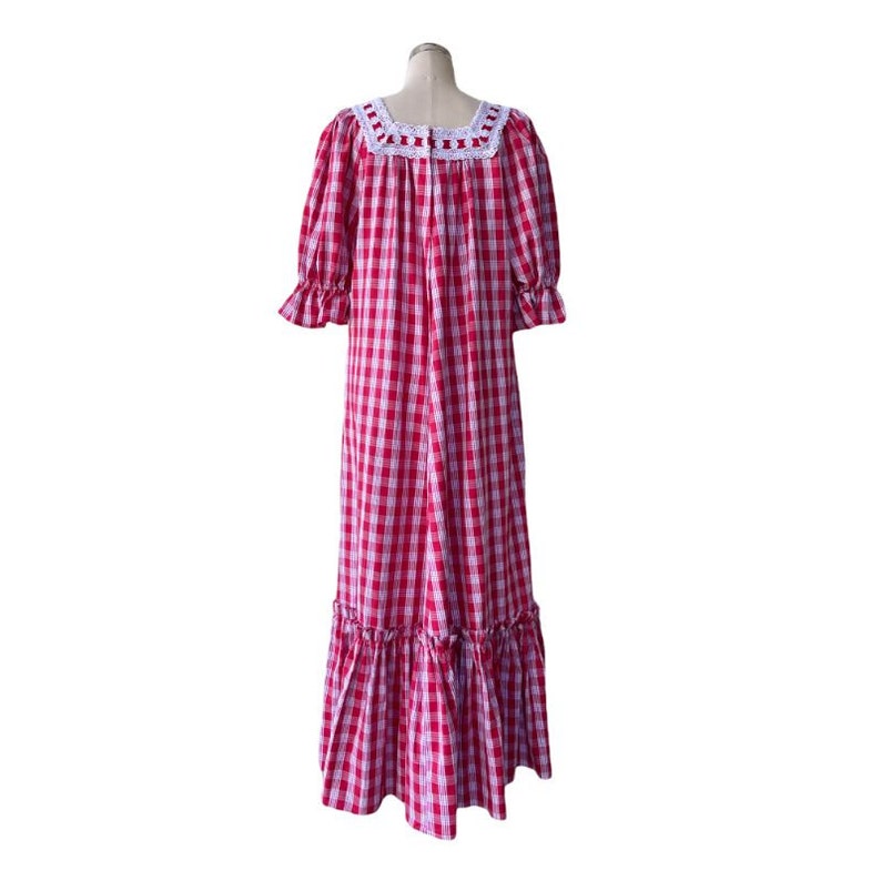 Red Palaka Muumuu Large Size With Lace Trim Square Neck Plus Size ...