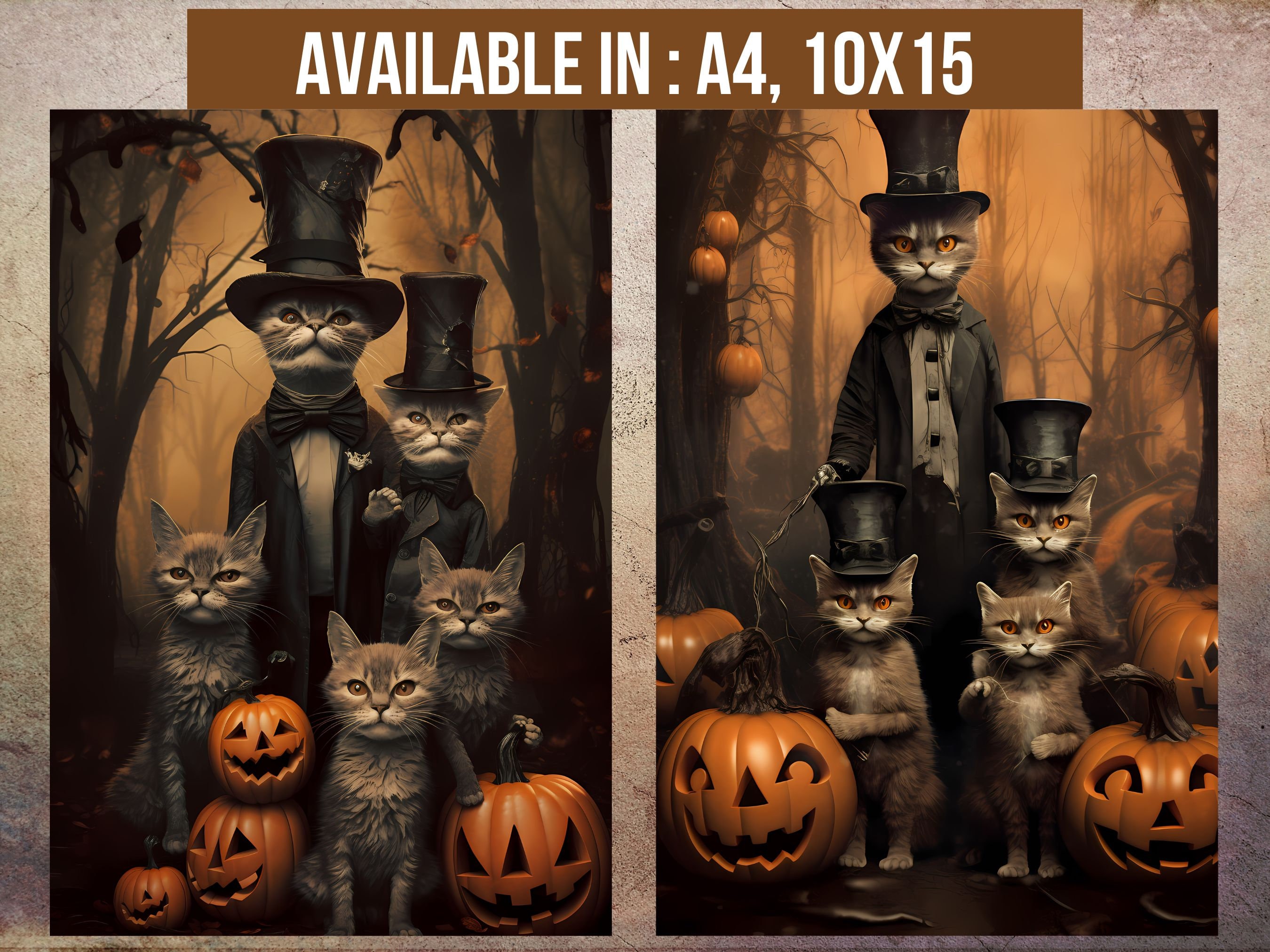 4 Black Cat Halloween Posters, Printable Spooky Cat Artwork, Halloween ...