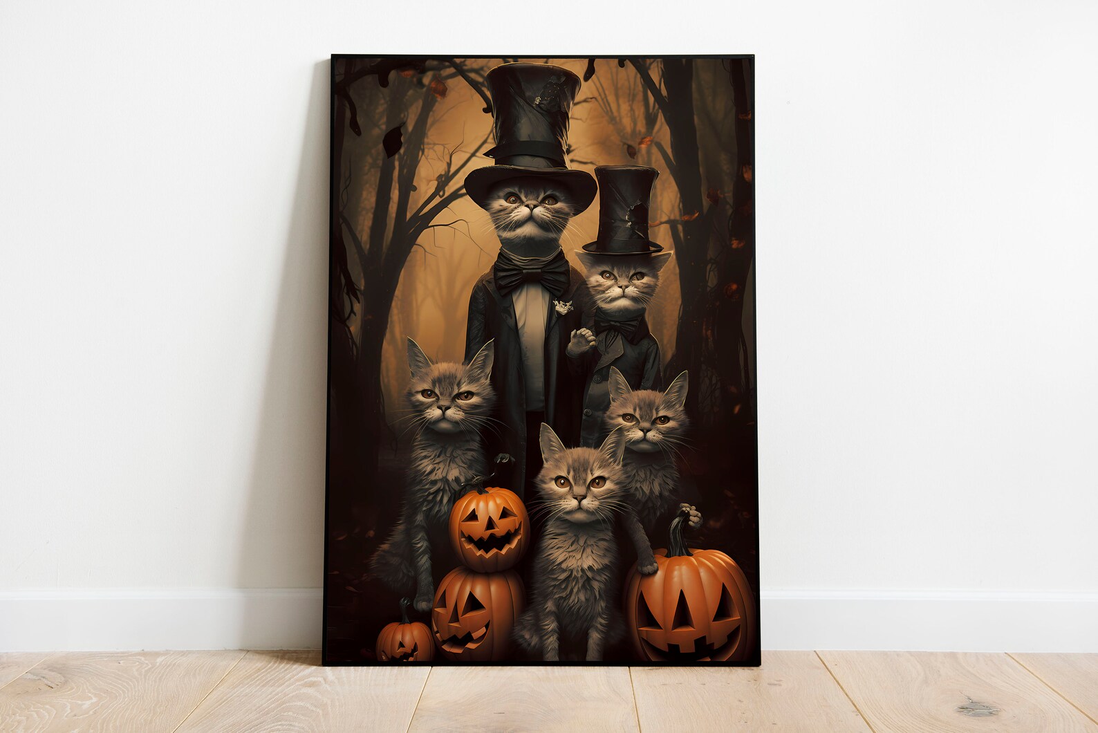 8 Witchy Halloween Black Cat Prints, Printable Spooky, Halloween Cat ...