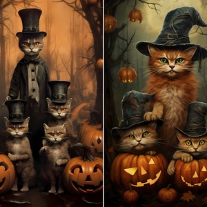 8 Witchy Halloween Black Cat Prints, Printable Spooky, Halloween Cat ...