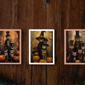 8 Witchy Halloween Black Cat Prints, Printable Spooky, Halloween Cat ...