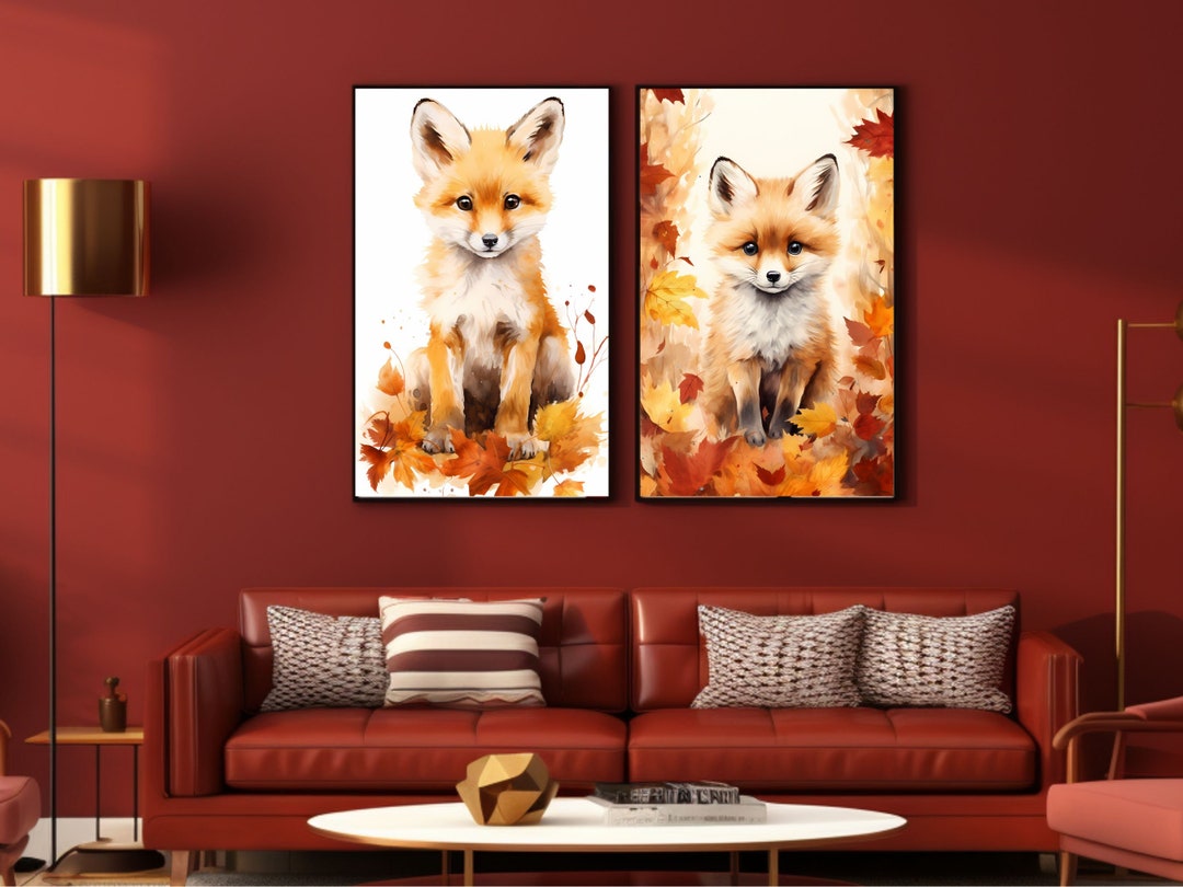4 Cute Autumn Watercolor Fox Posters, Nursery Fox Illustration, A4 - Etsy